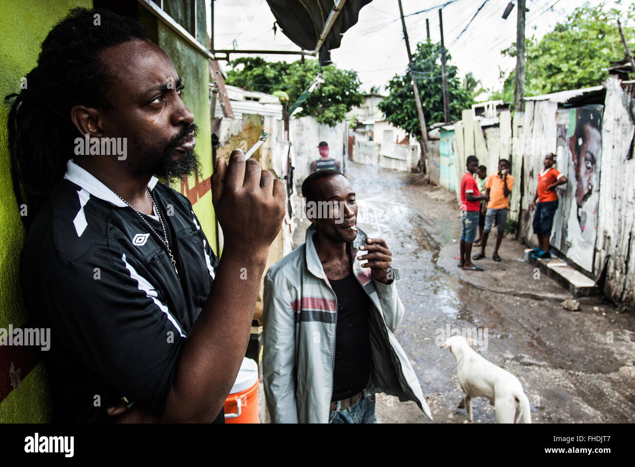 Kingston, Jamaica. 29th May, 2015. Men are smoking their spliffs in ...