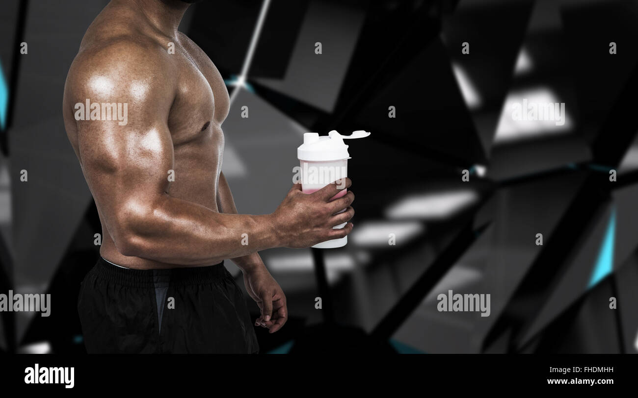 Composite image of muscular man with protein powder Stock Photo - Alamy