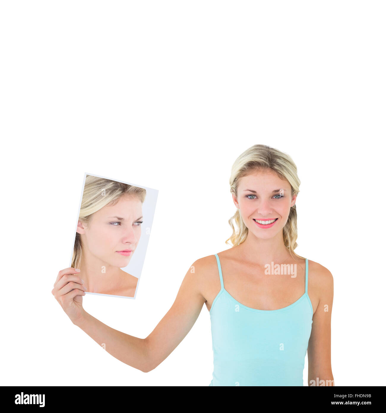 Woman showing picture of herself Stock Photo - Alamy