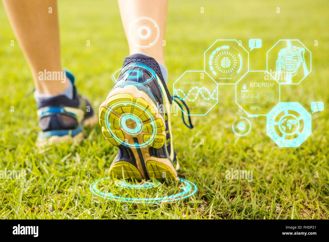 Composite image of close up view of female runners feet Stock Photo - Alamy