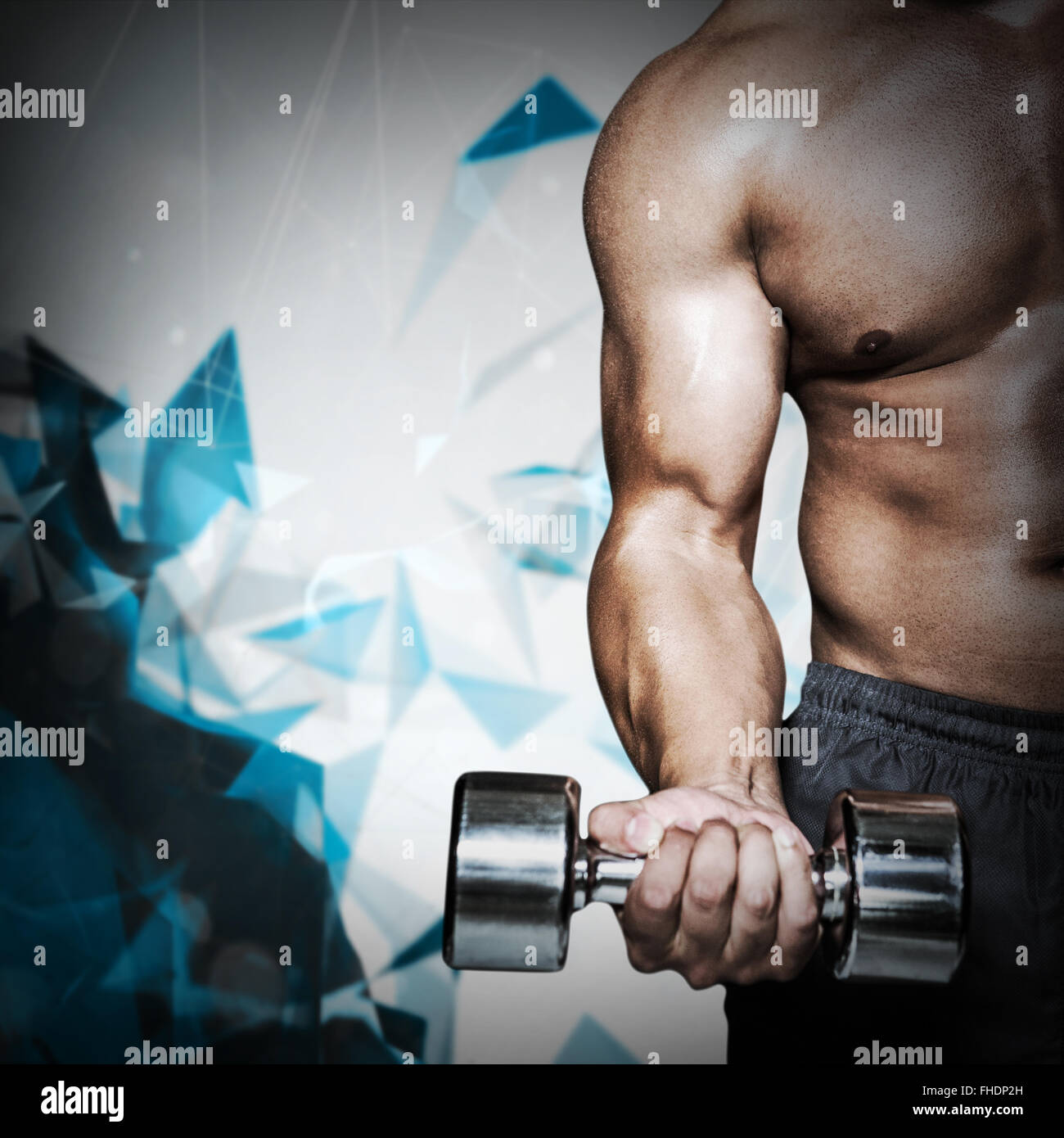Composite image of mid section of a bodybuilder with dumbbell Stock ...