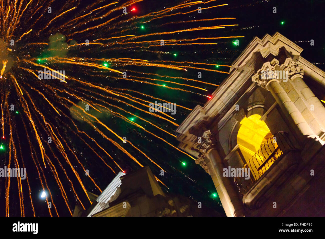 A FIREWORKS display during the GUEcLAGUETZA FESTIVAL in July - OAXACA ...