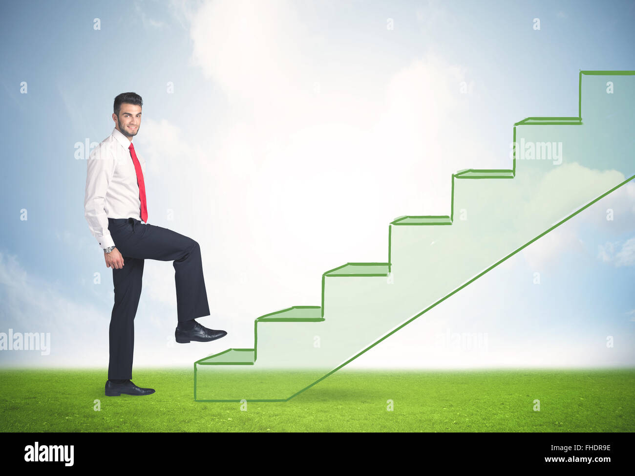 Stepping up a staircase Stock Photo - Alamy