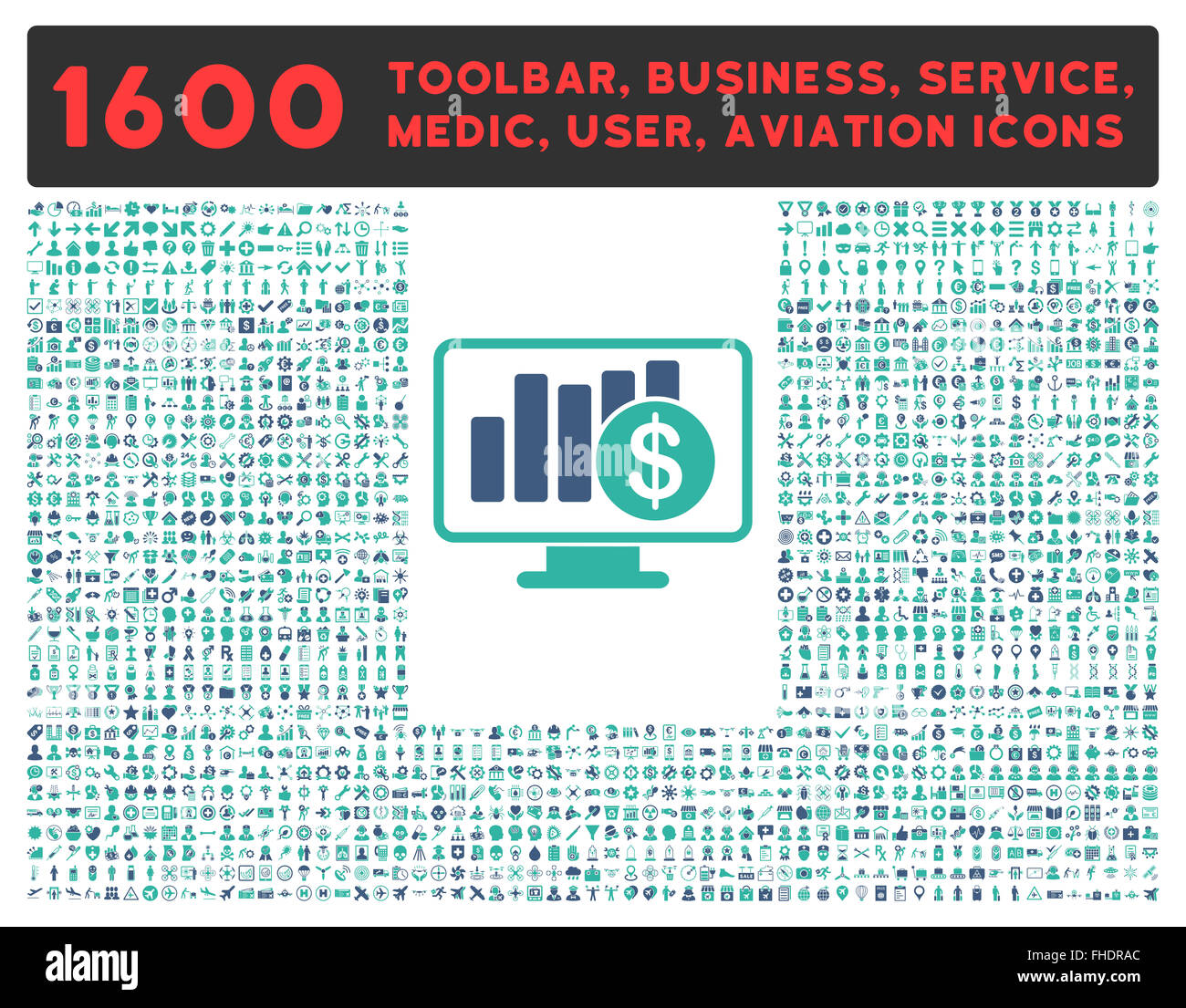 Sales Monitor Icon with Large Pictogram Collection Stock Photo - Alamy