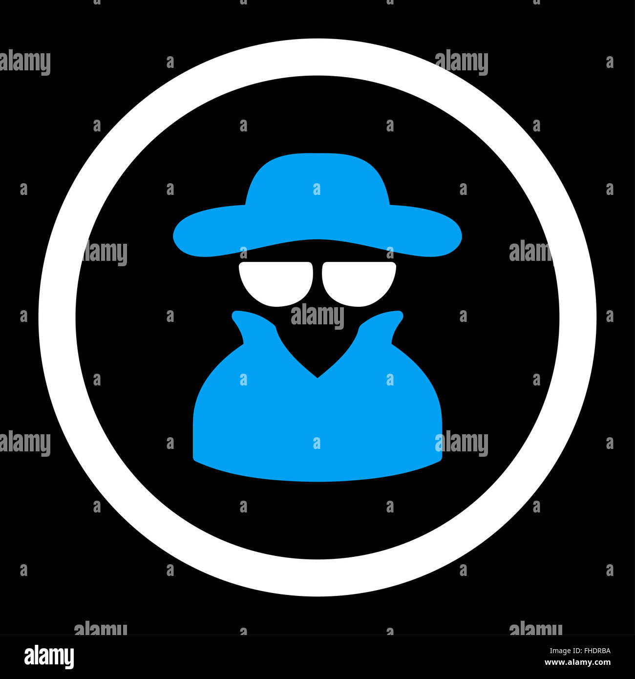 Spy flat blue and white colors rounded vector icon Stock Photo - Alamy