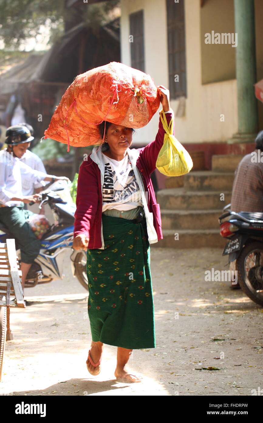 local burmese are in the morning fresh market in Bagan,Myanmar Stock ...