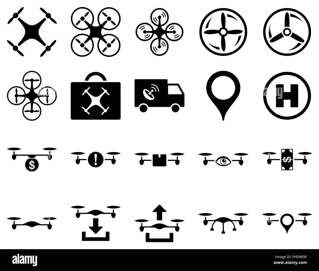 Air drone and quadcopter tool icons Stock Photo - Alamy