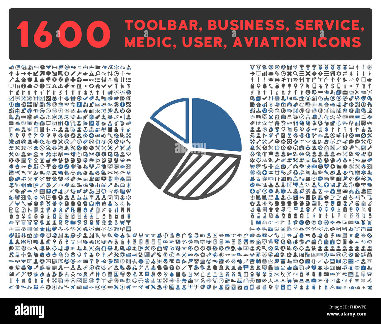 Pie Chart Icon with Large Pictogram Collection Stock Photo - Alamy