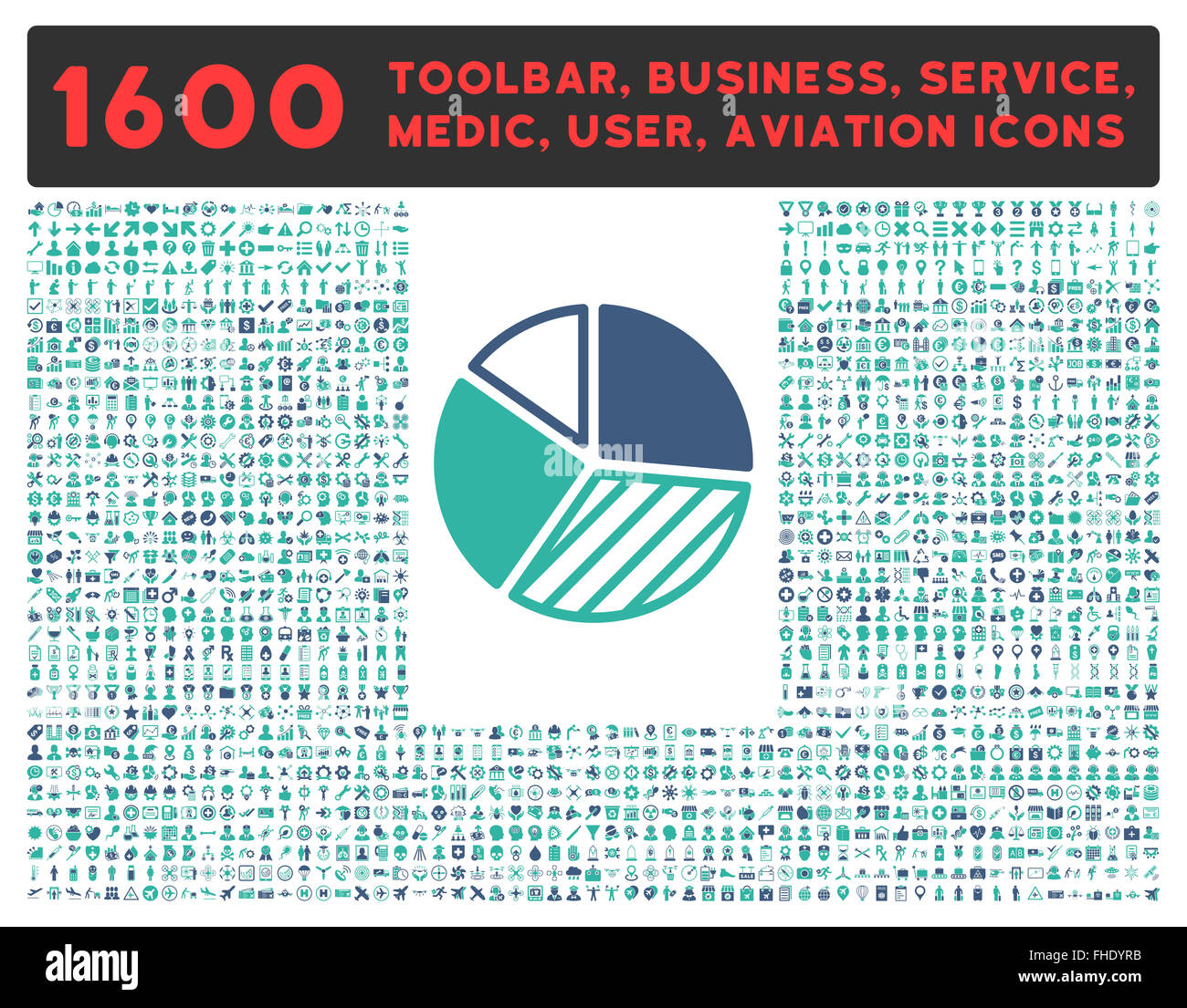 Pie Chart Icon with Large Pictogram Collection Stock Photo - Alamy