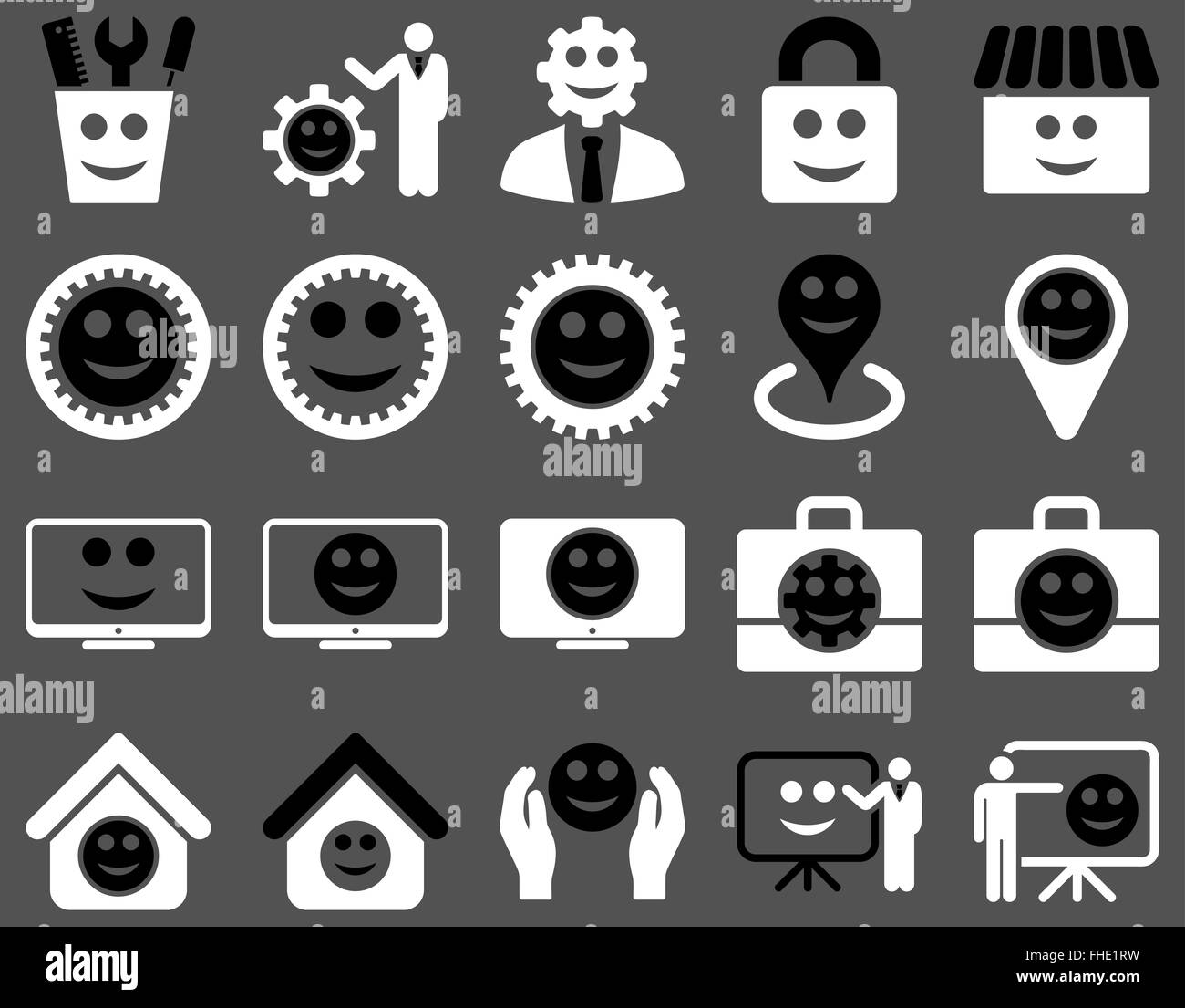 Tools, gears, smiles, management icons Stock Photo - Alamy
