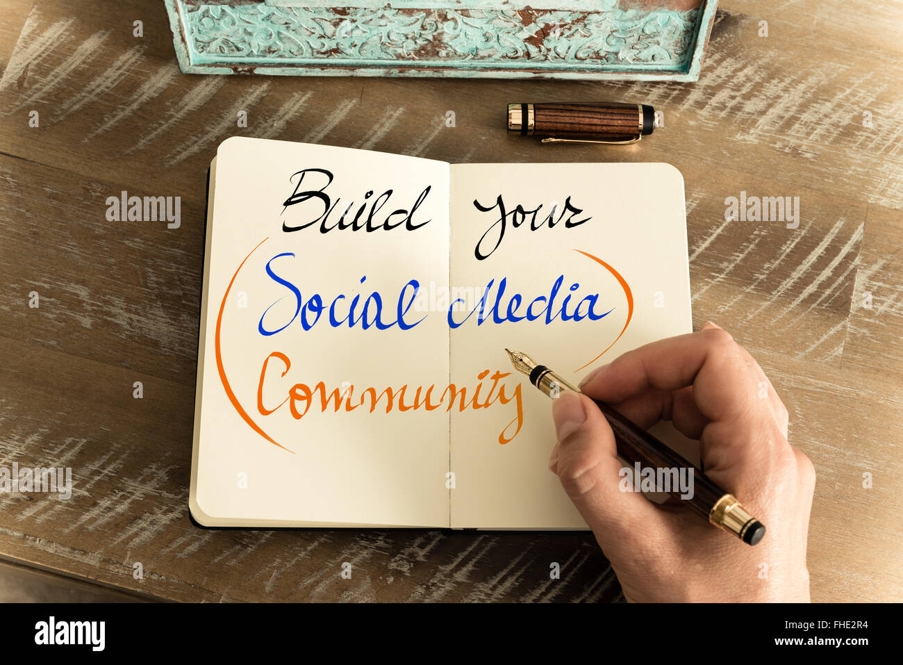 Handwritten text BUILD YOUR SOCIAL MEDIA COMMUNITY, motivation concept ...