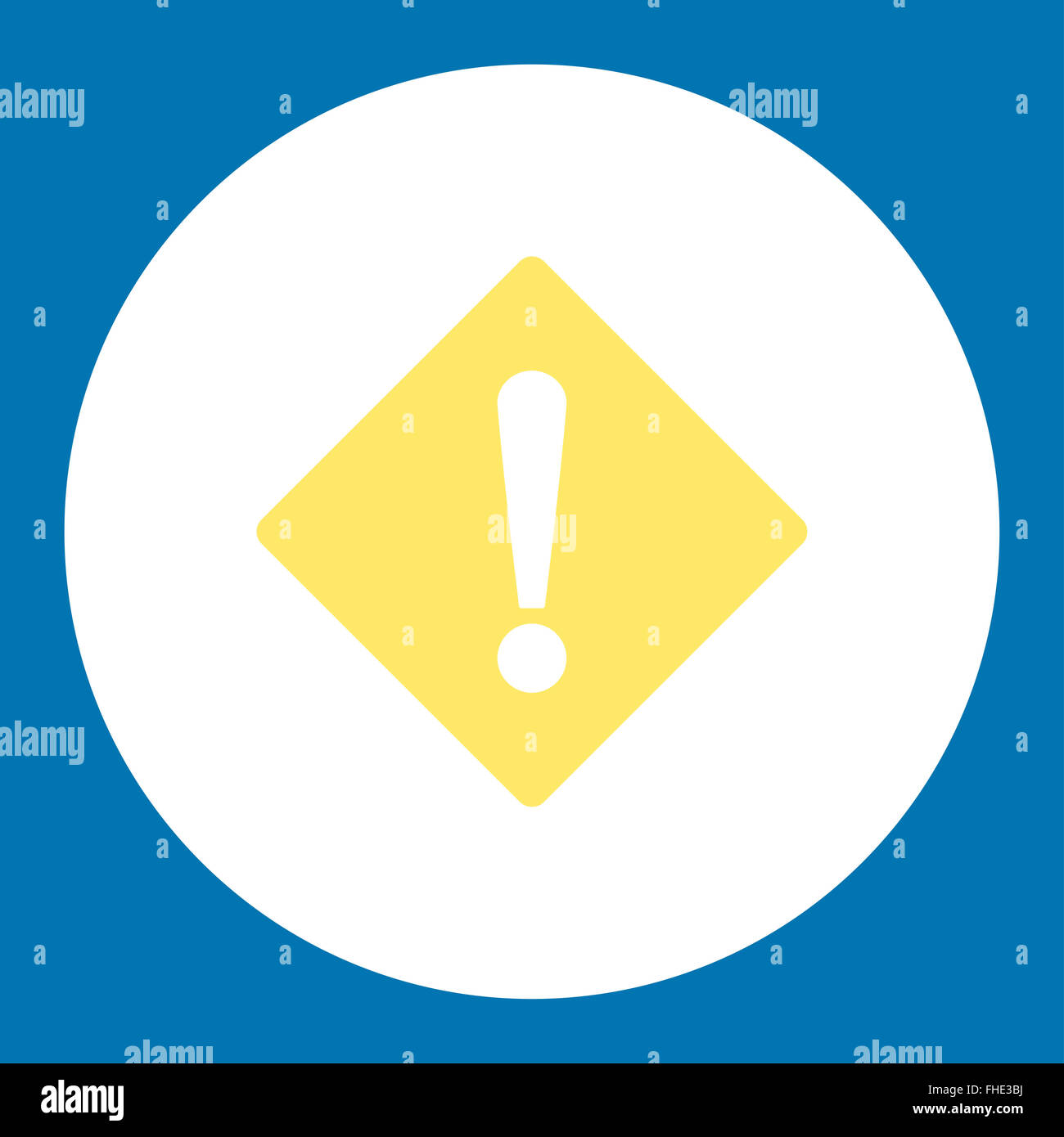 Error flat yellow and white colors round button Stock Photo - Alamy