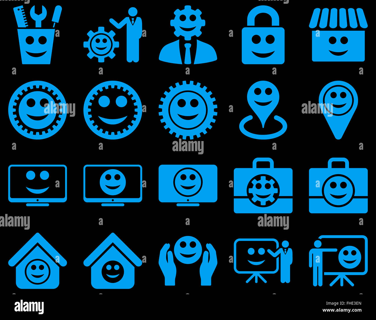 Tools, gears, smiles, management icons Stock Photo - Alamy
