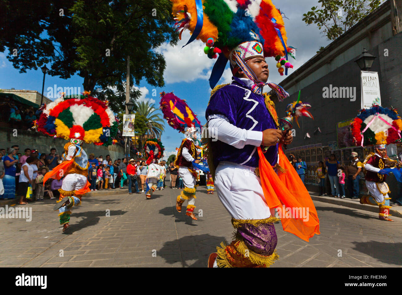 ZAPOTEC tribal dancers in a parade during the GUELAGUETZA FESTIVAL in ...