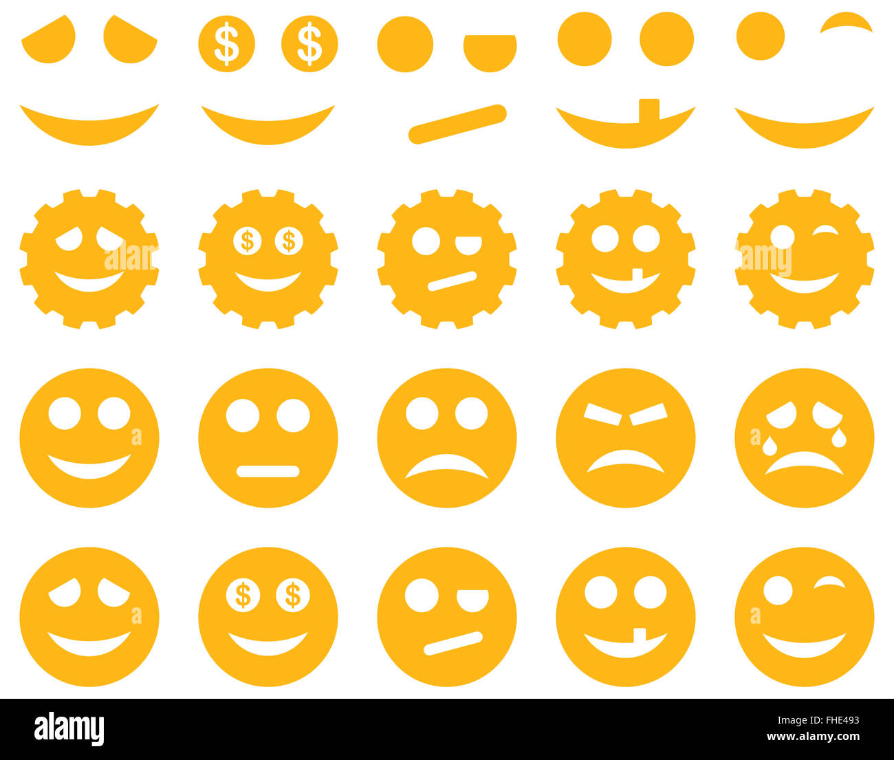 Tools, gears, smiles, emoticons icons Stock Photo - Alamy