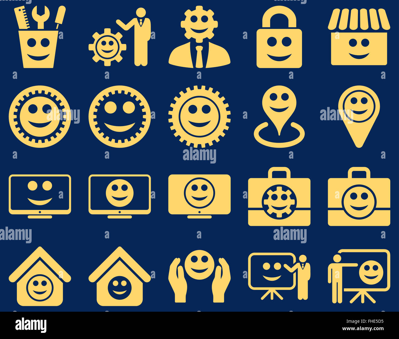 Tools, gears, smiles, management icons Stock Photo - Alamy
