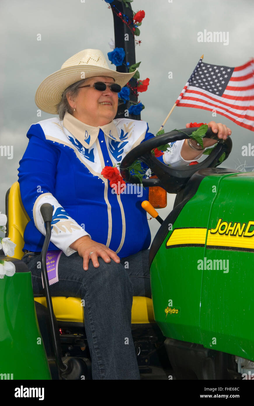 Woman float driver with American flags, St Paul Rodeo Parade, St Paul ...