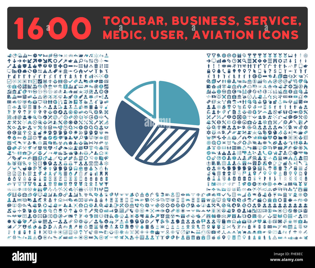 Pie Chart Icon with Large Pictogram Collection Stock Photo - Alamy