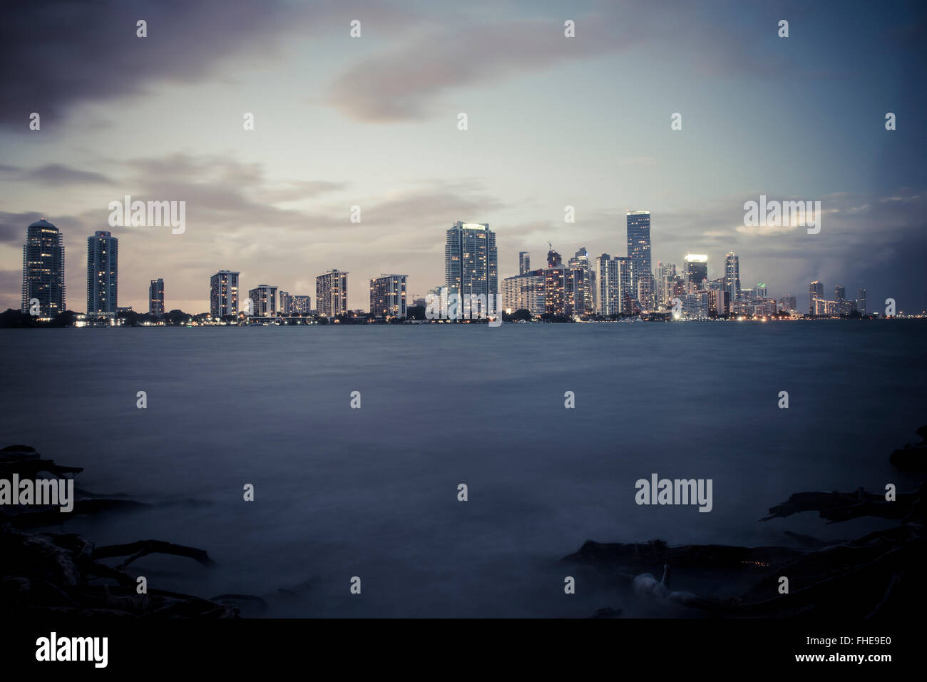 USA, Miami, view from Key Biscayne to the skyline of Miami Stock Photo ...