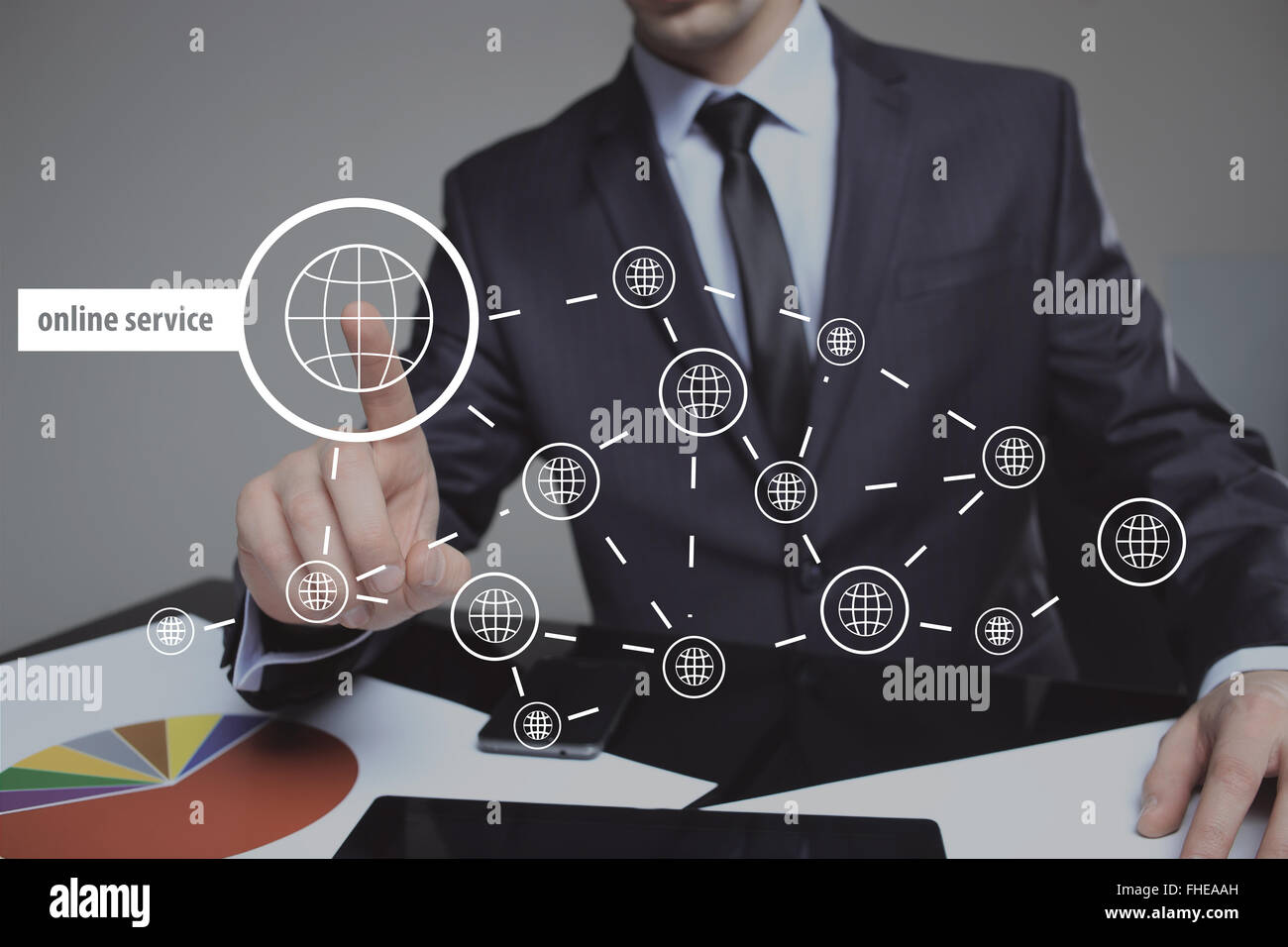 Online Service concept with interface and world map Stock Photo - Alamy