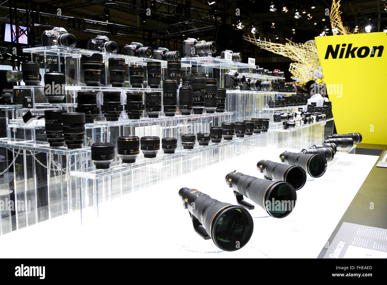 Yokohama, Japan. 25th February, 2016. Nikon cameras and lenses on ...