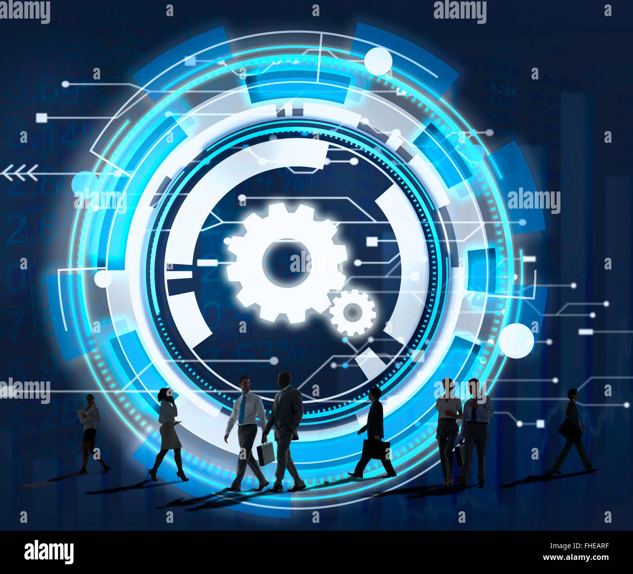 Technology Digital Network Cog Teamwork Concept Stock Photo - Alamy