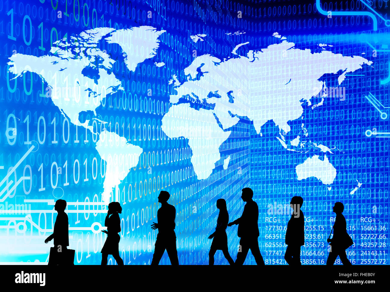 People walking on binary code world map hi-res stock photography and ...