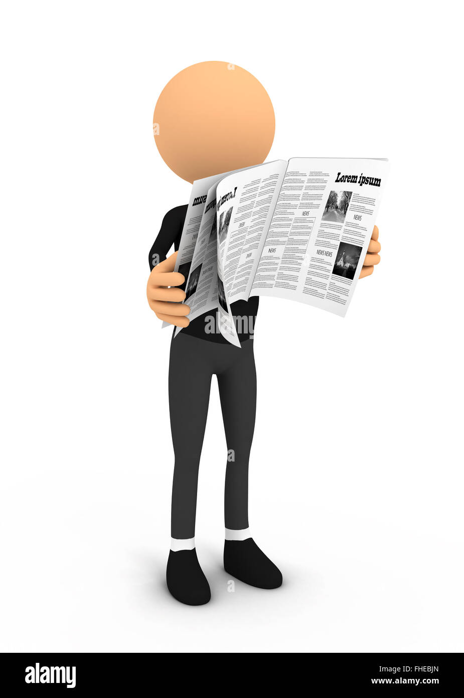 Person reading newspaper on white background Stock Photo - Alamy