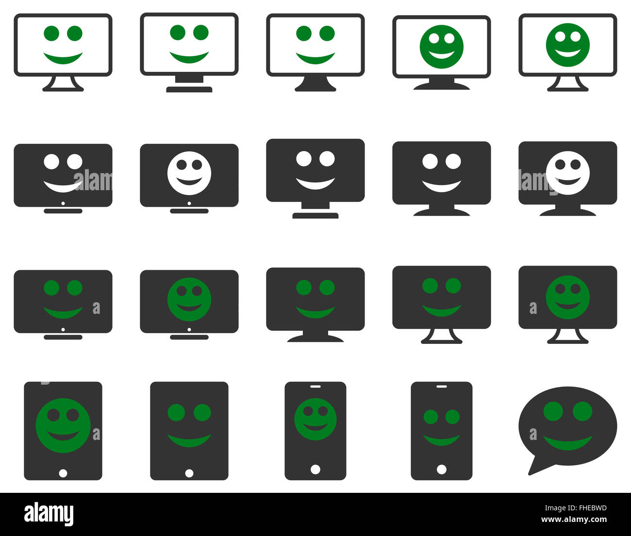 Smiles, monitors, mobile icons Stock Photo - Alamy