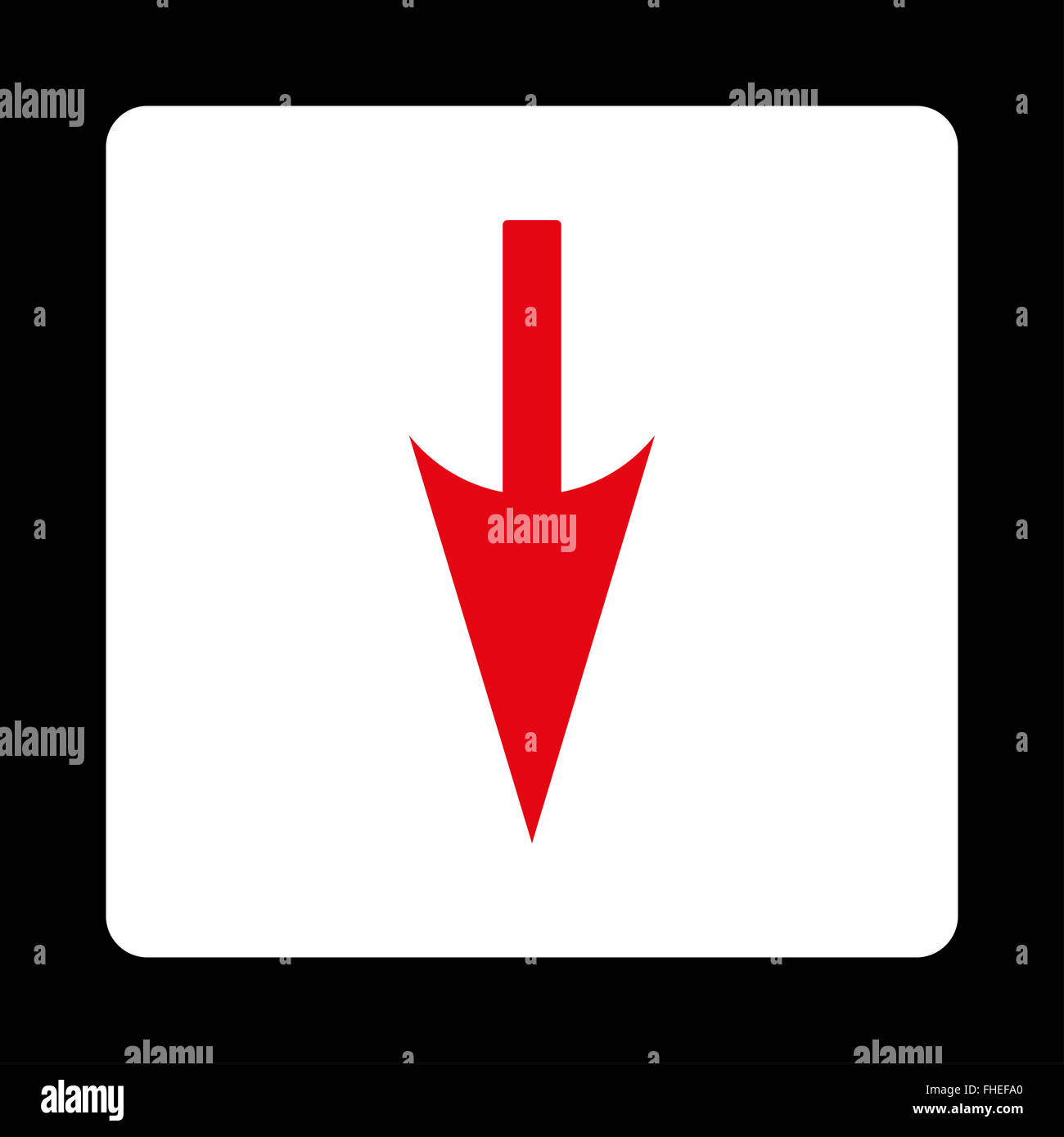 Sharp Down Arrow flat red and white colors rounded button Stock Photo ...