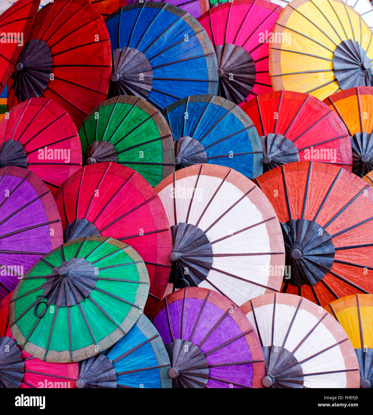 Multi-colored parasols are displayed in the pedestrian street bazaar at ...
