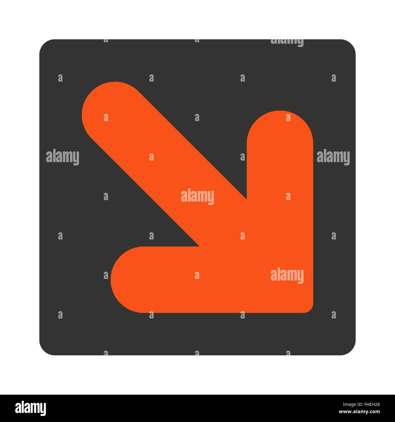 Arrow Down Right flat orange and gray colors rounded button Stock Photo ...