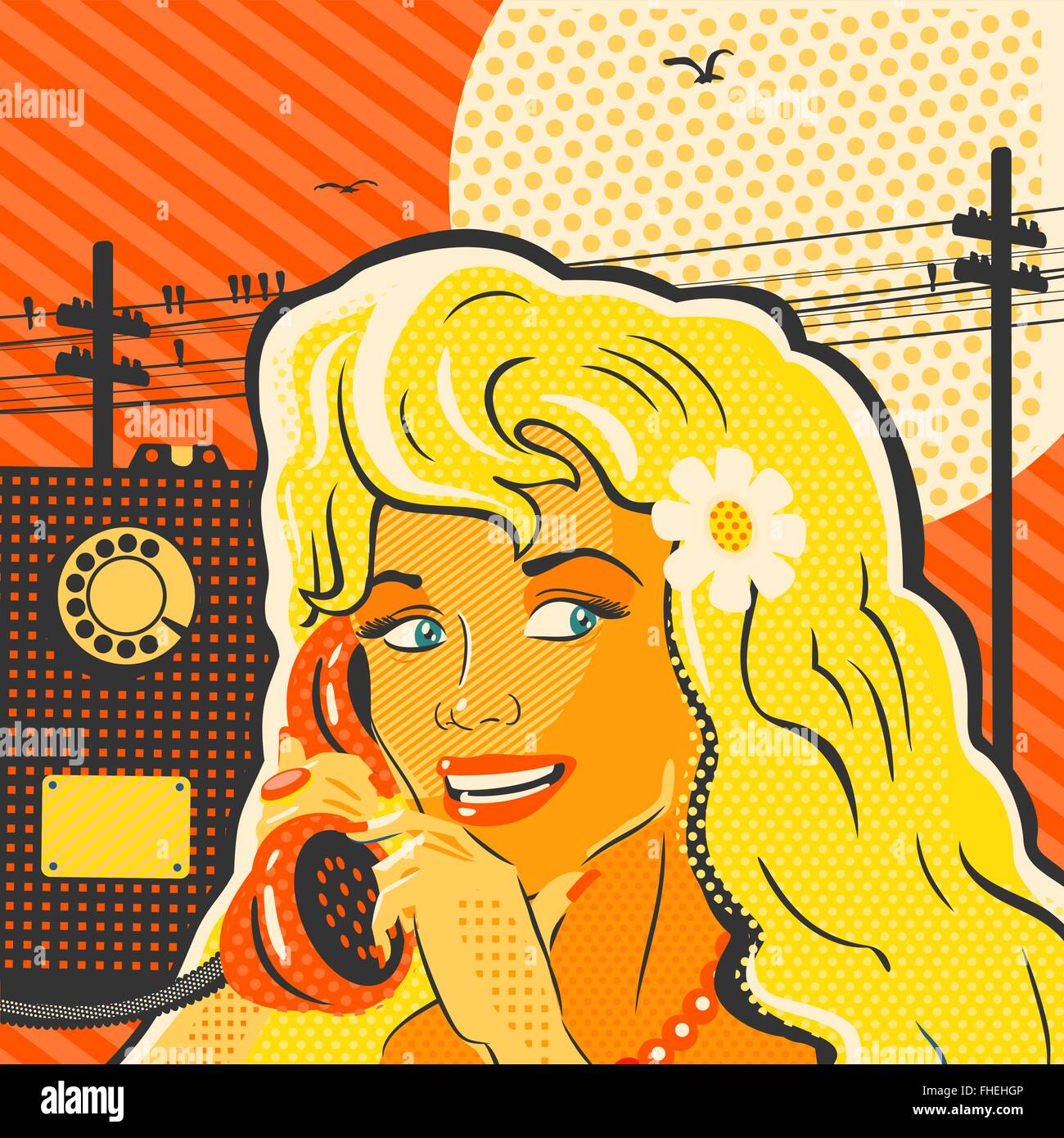 Pop Art Style Girl With Phone Stock Vector Image & Art - Alamy