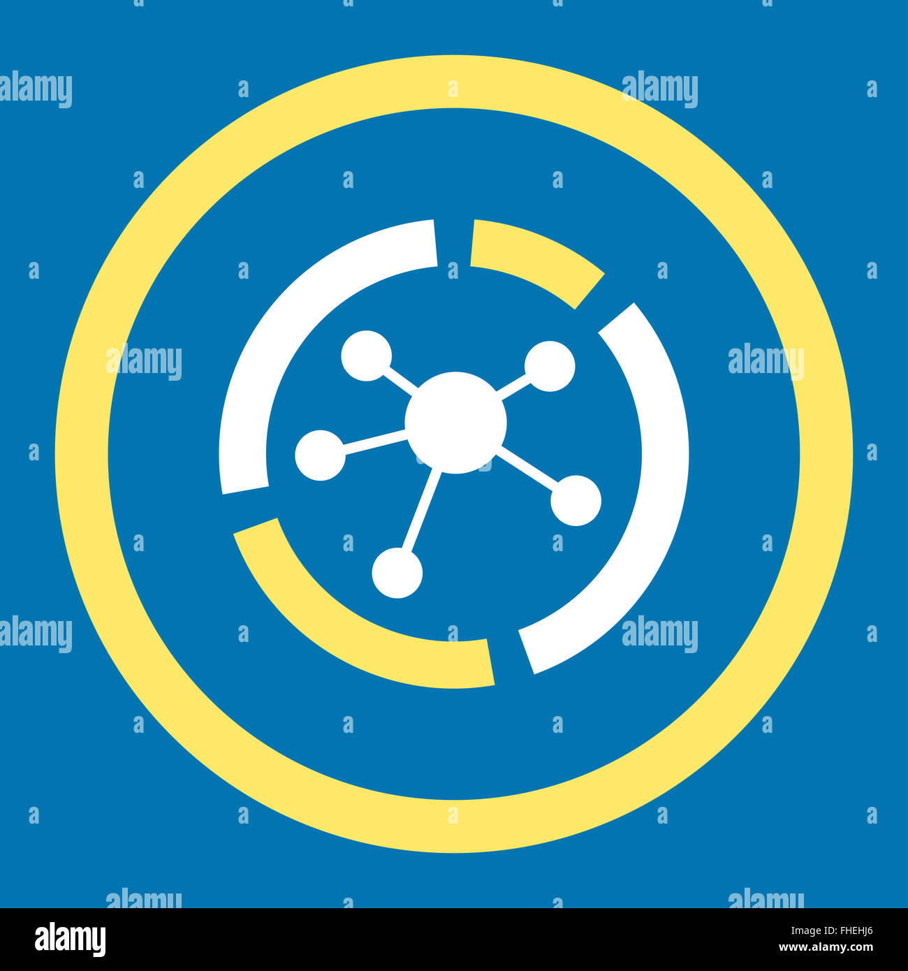 Connections diagram flat yellow and white colors rounded vector icon ...
