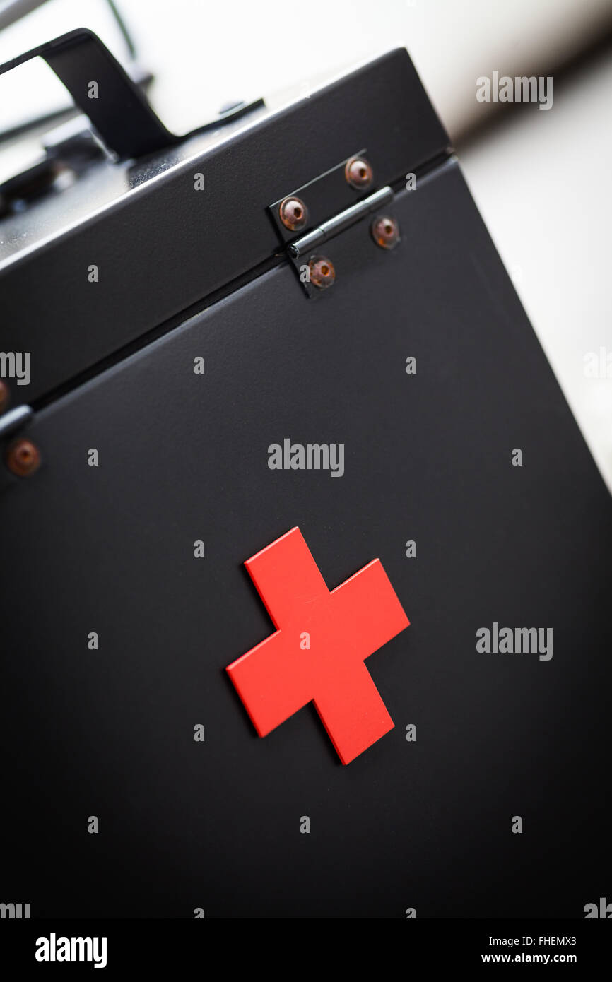 Color image of a metal first aid black box Stock Photo - Alamy