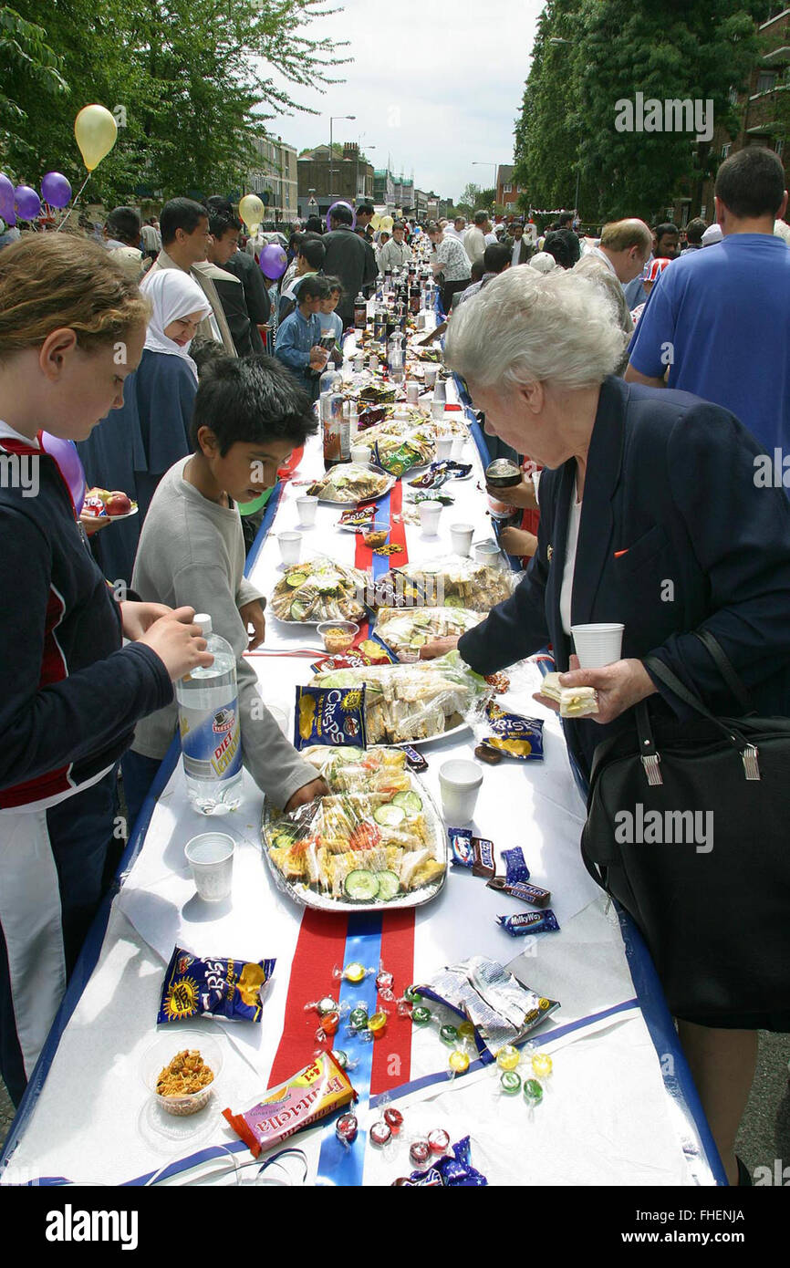 Residents enjoying a special buffet at a Golden Jubilee street party in ...