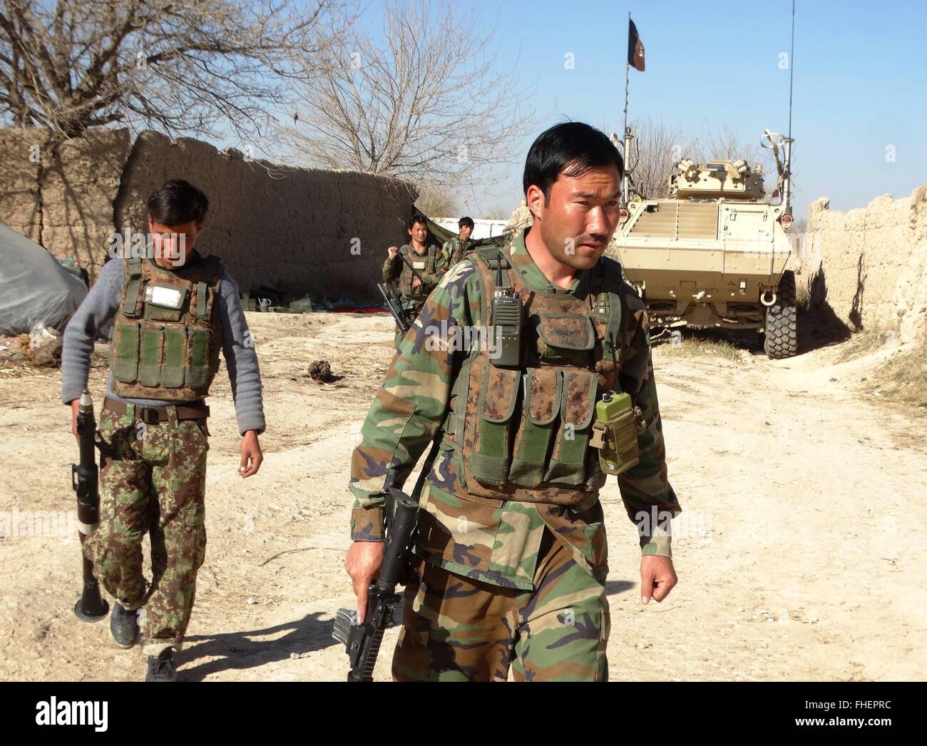 Helmand, Afghanistan. 24th Feb, 2016. Afghan security force members ...