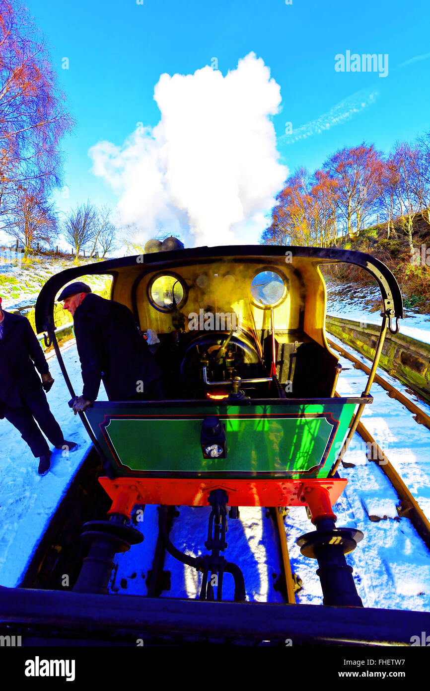 No2 Green steam engine winter at Tanfield Railway Tyneside Stock Photo ...
