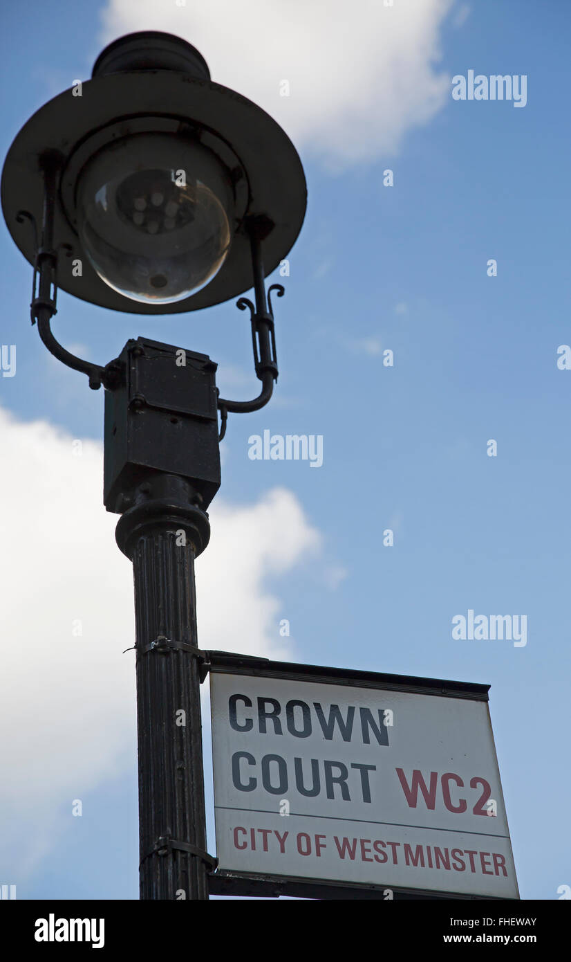Crown Court WC2 sign under a street lamp in the City of Westminster ...