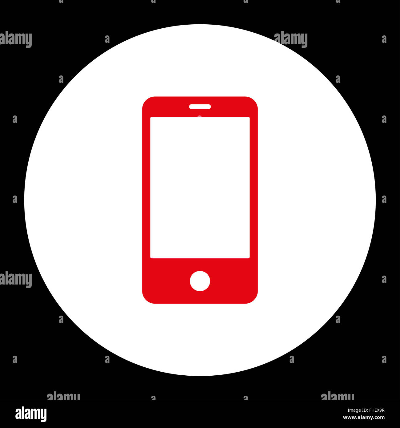 Smartphone flat red and white colors round button Stock Photo - Alamy