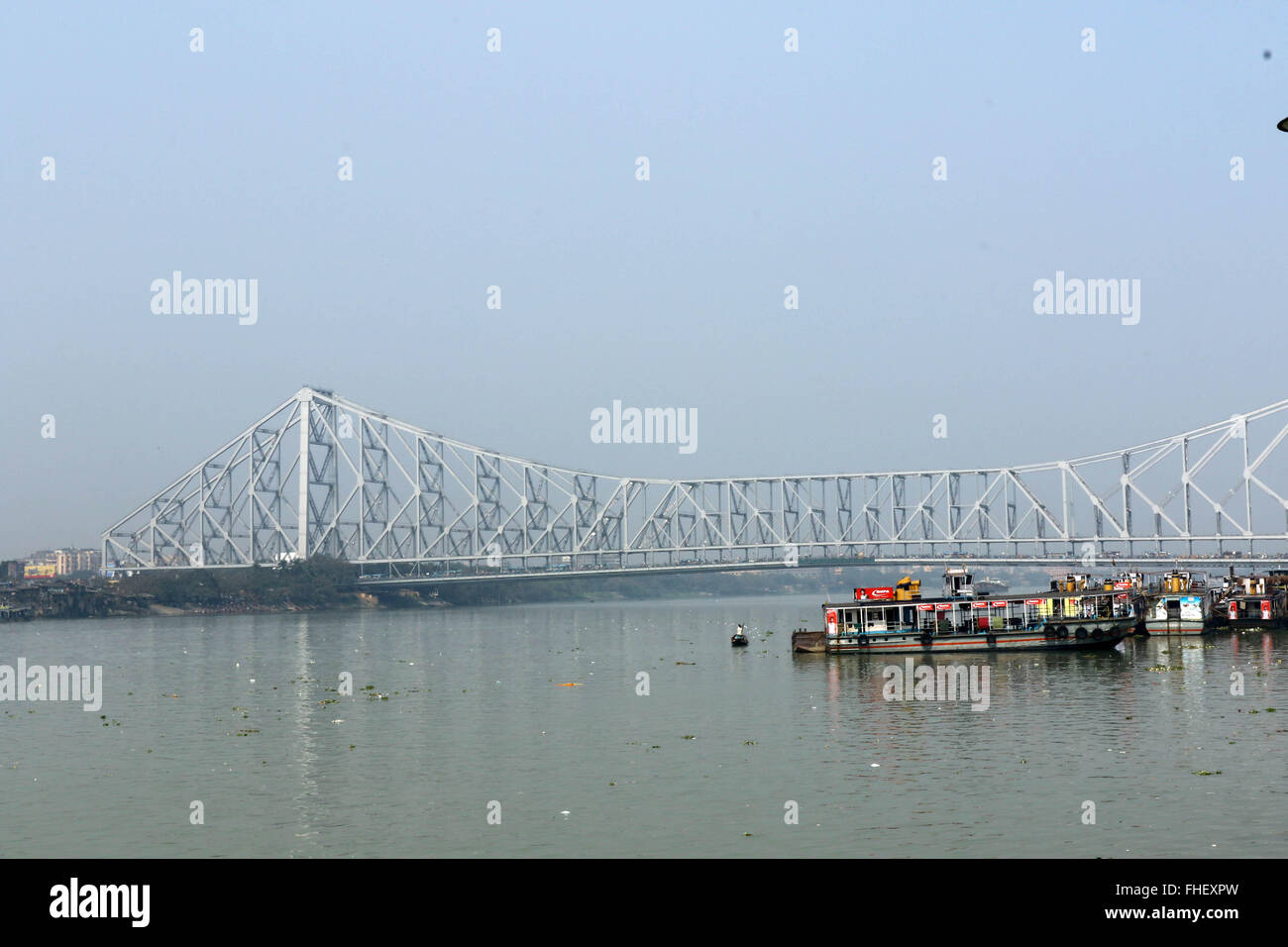 Calcutta, India 18 February 2016. Hooghly River. On the background the ...