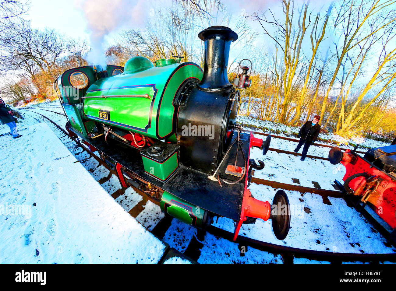 No2 Green steam engine winter at Tanfield Railway Tyneside Stock Photo ...
