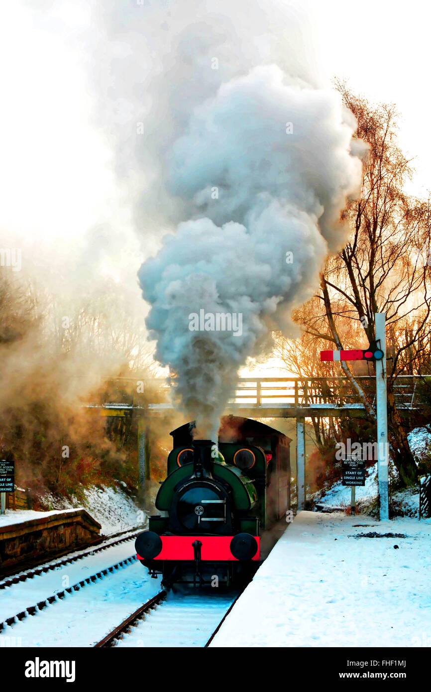 No2 Green steam engine winter at Tanfield Railway Tyneside Stock Photo ...