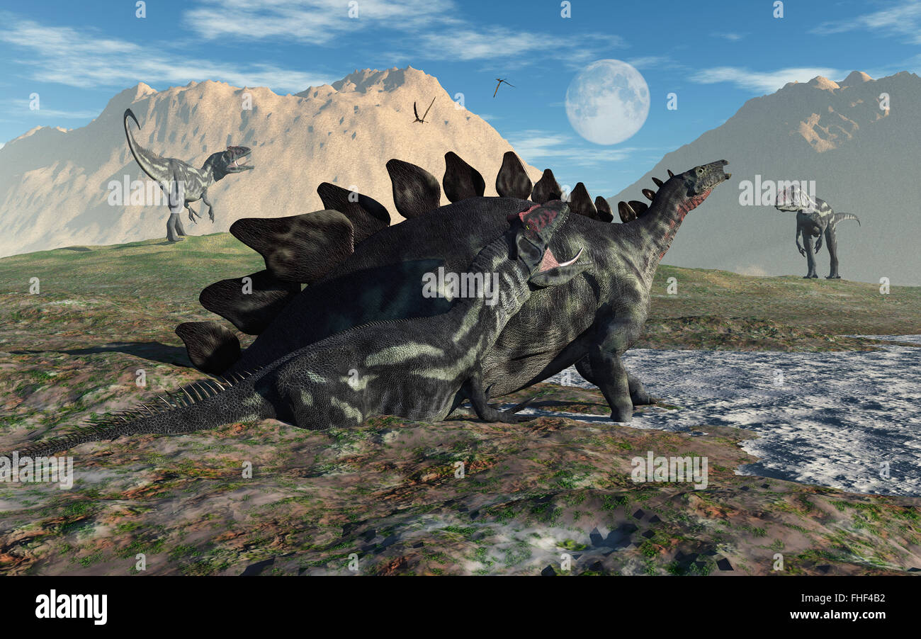 An Allosaurus & A Stegosaurus Caught In A Mud Trap Stock Photo - Alamy