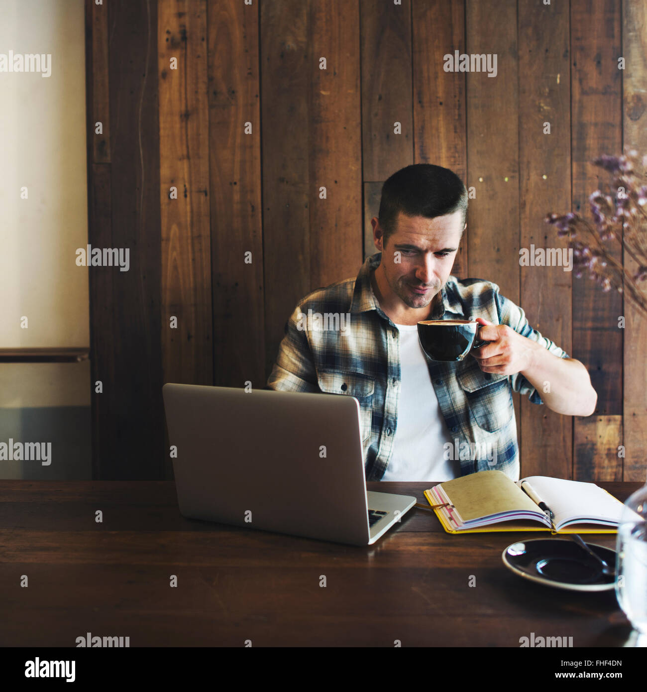 Man Relax Lifestyle Working Coffee Shop Concept Stock Photo - Alamy