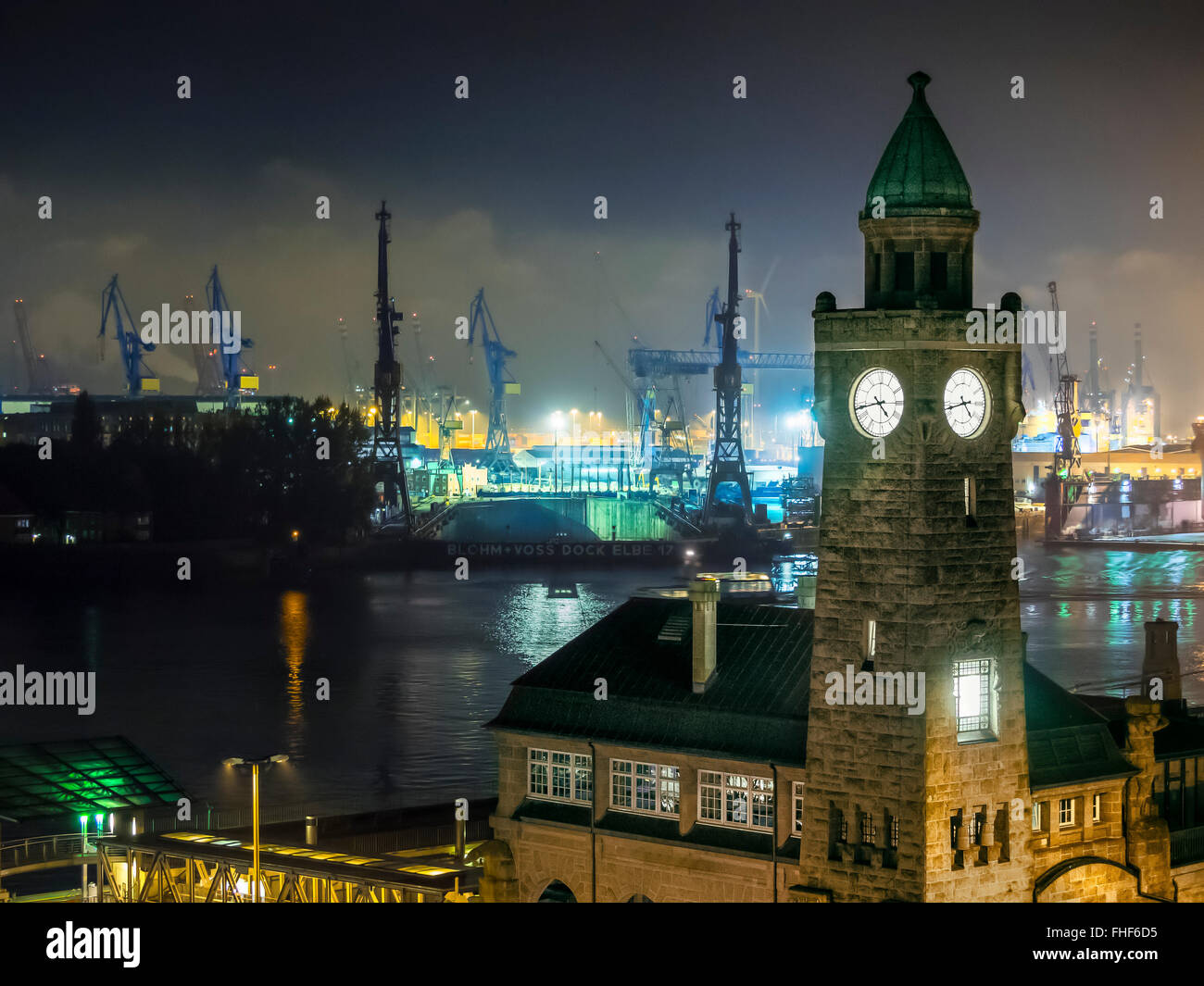 Germany, Hamburg, Port of Hamburg, St. Pauli Landing Stages, clock ...