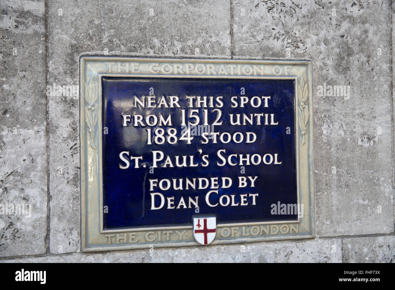 Wall plaque for St Paul's School in London which was founded by Dean ...