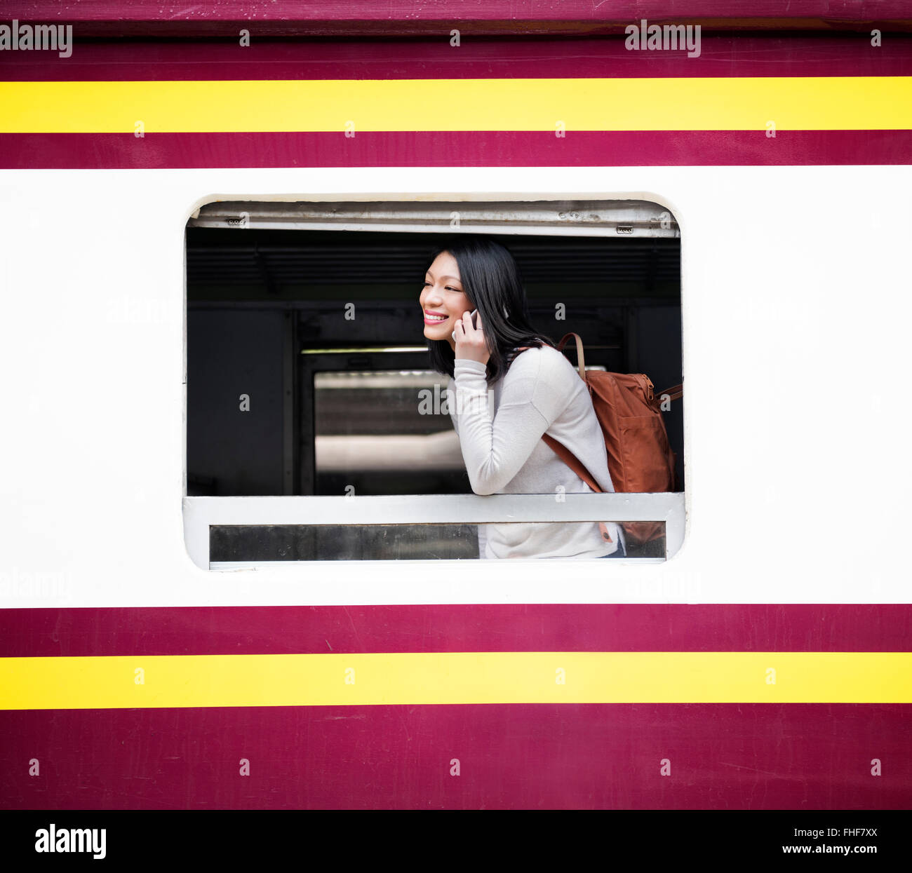 Asian Lady Traveling Commute Train Concept Stock Photo - Alamy