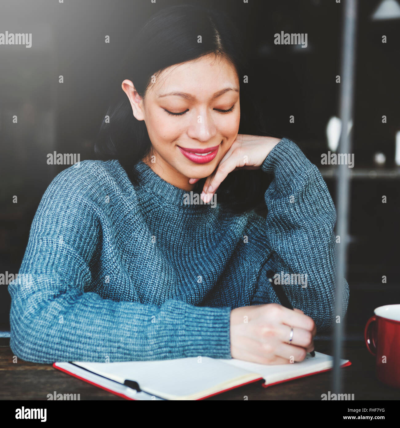 Asian Lady Writing Notebook Diary Concept Stock Photo - Alamy