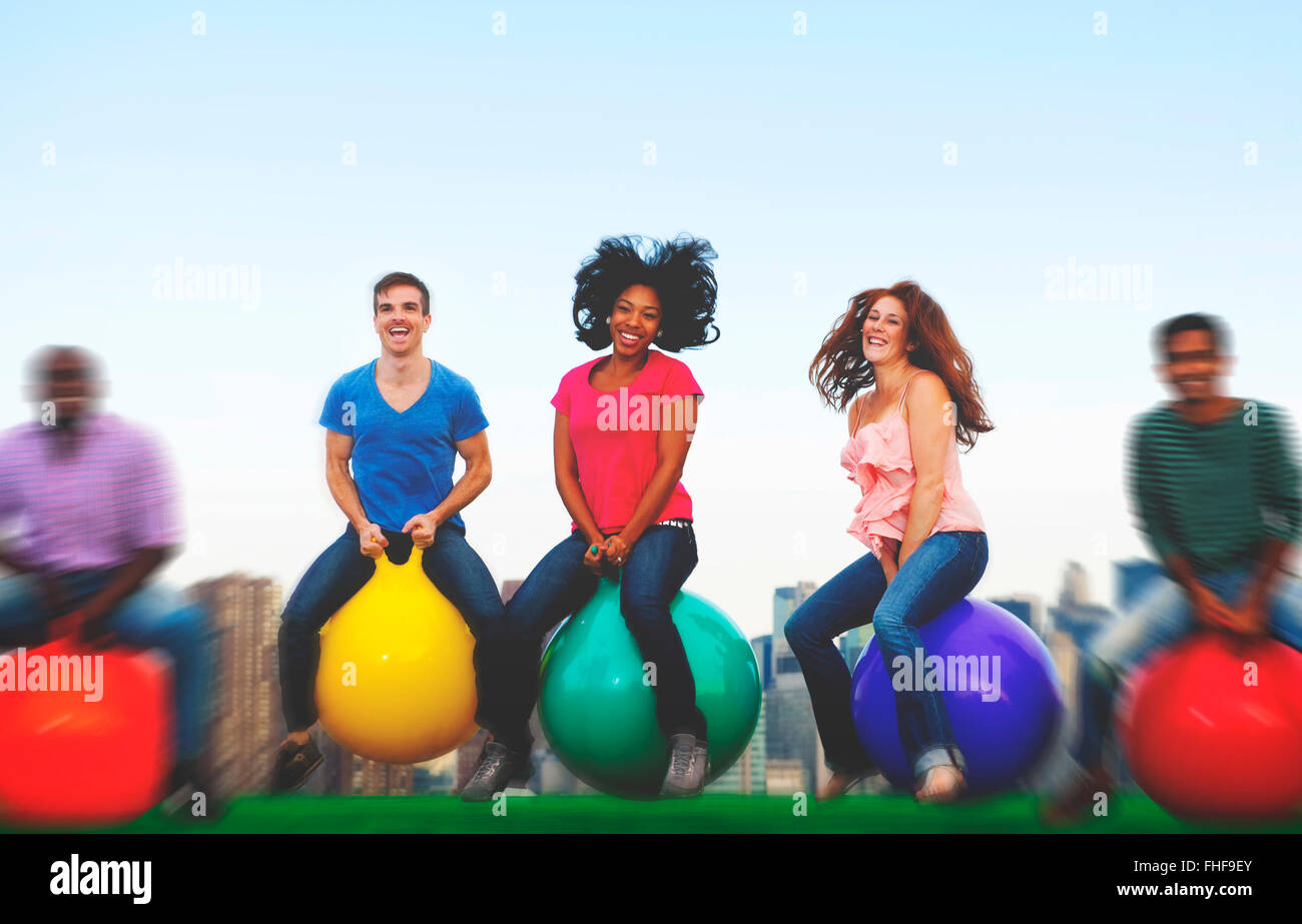 Diverse People Happiness Friendship Bouncing Ball Concept Stock Photo ...